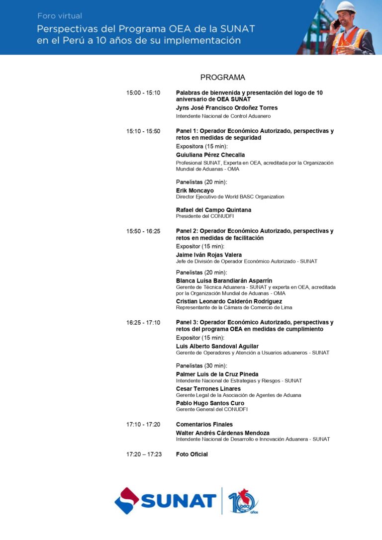 Foro Virtual: Perspectivas del Programa OEA de la SUNAT en Perú a 10 ...